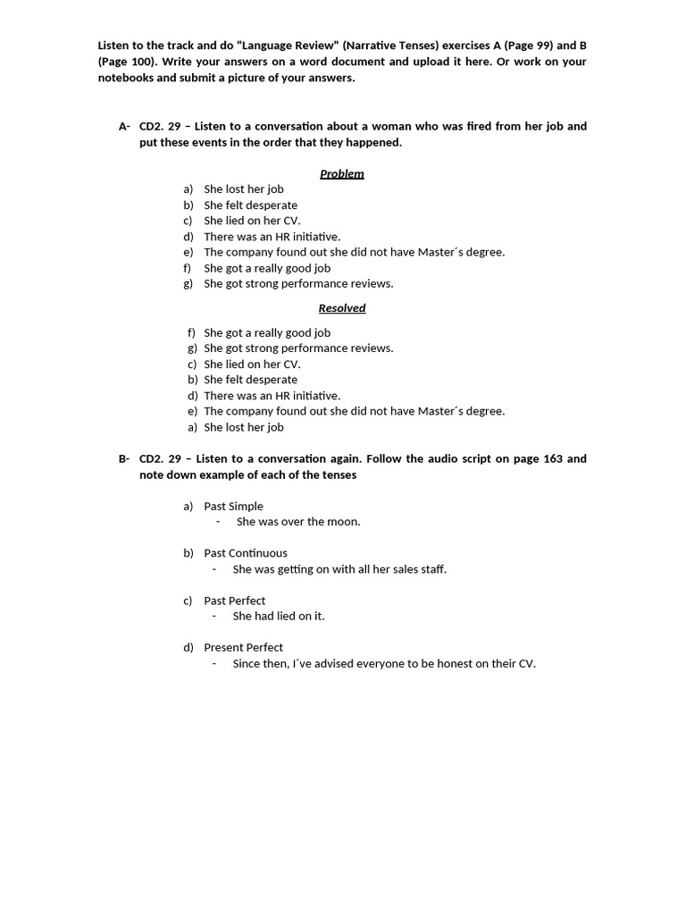 Listening 3-Narrative Tenses | PDF