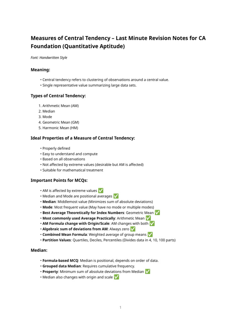 Central Tendency and Dispersion Theory Notes | PDF | Standard Deviation ...