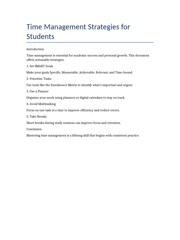 Effective Time Management for Students | PDF