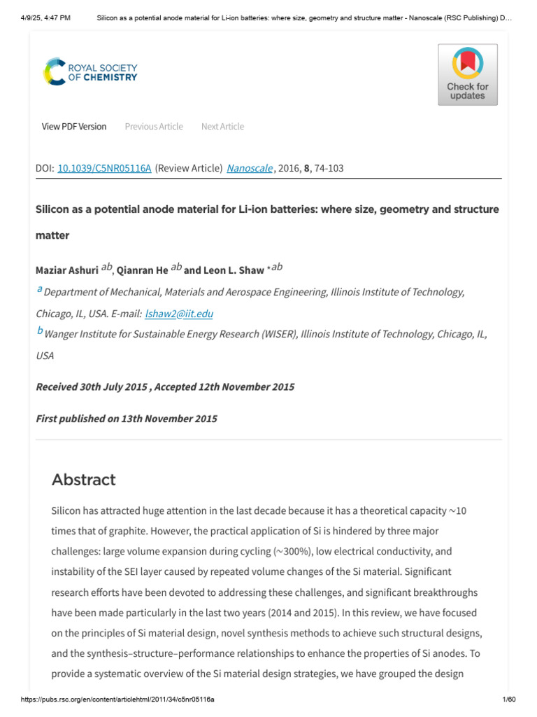 Silicon As A Potential Anode Material For Li-Ion Batteries - Where Size ...