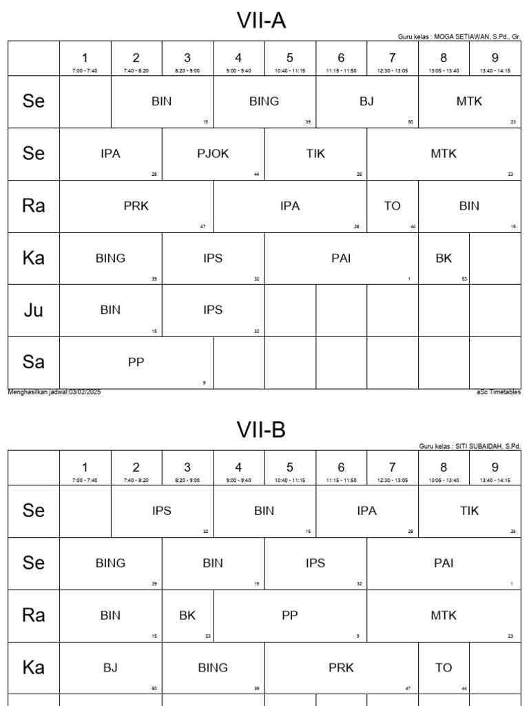 Jadwal Pelajaran 2526 Ganjil | PDF
