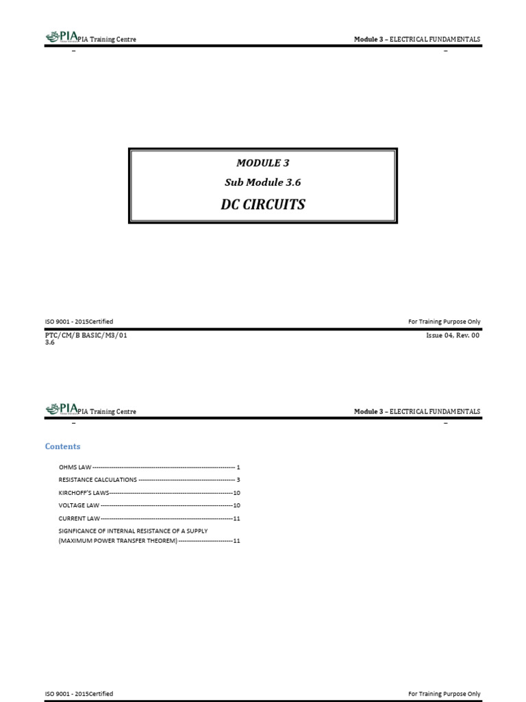 DC Circuits Fundamentals Training Module | PDF | Voltage | Series And ...