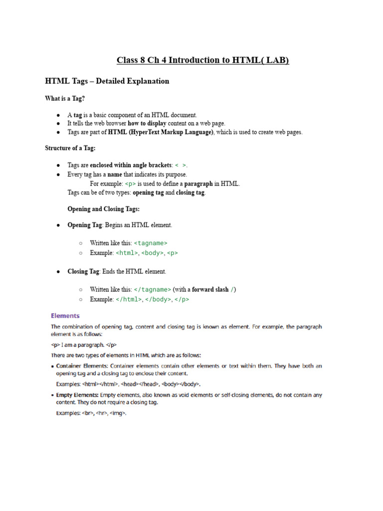 HTML Basics for Class 8 Students | PDF | Html Element | Hyperlink