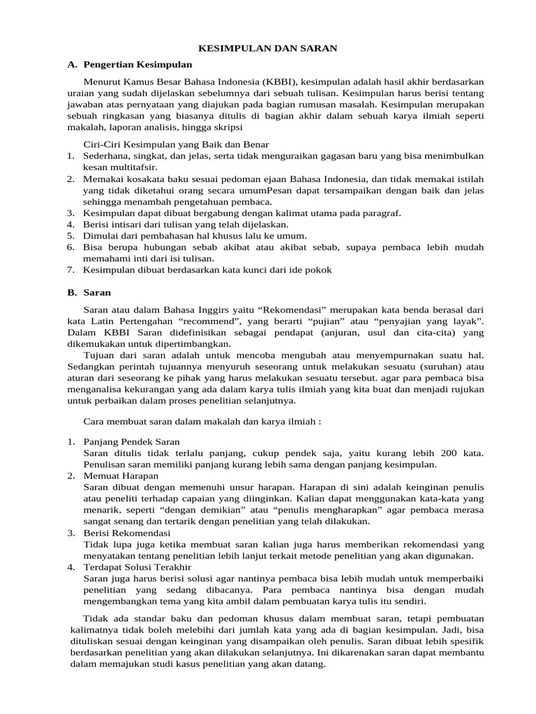 Kesimpulan dan Saran dalam Karya Ilmiah | PDF