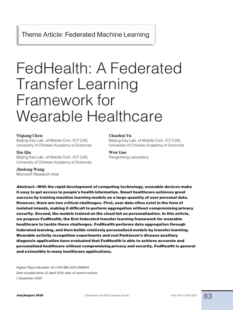 FedHealth A Federated Transfer Learning Framework For Wearable ...