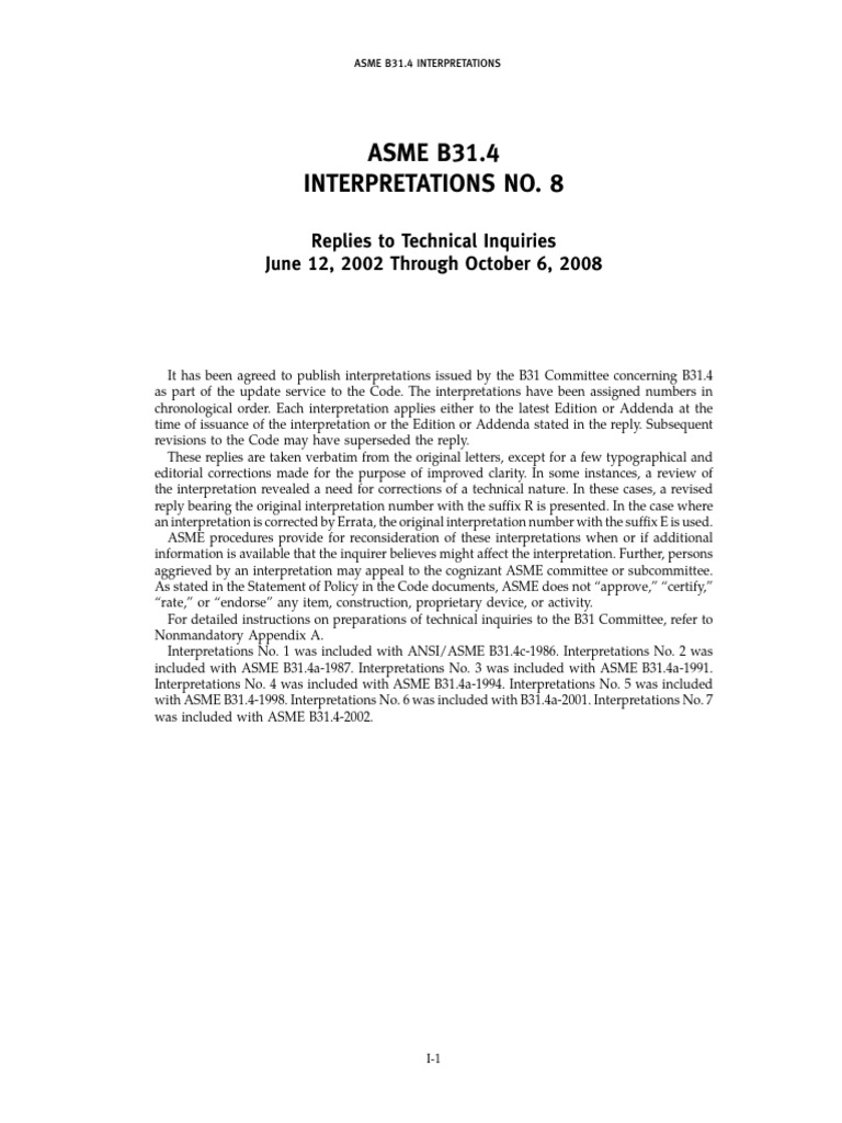 ASME B31.4 Interpretations Summary | PDF | Pipe (Fluid Conveyance ...