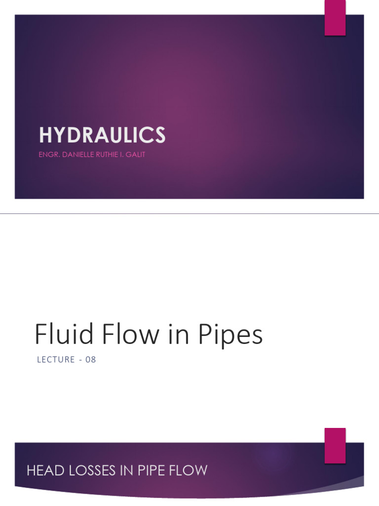 Lecture 07- Fluid Flow in Pipes | PDF | Gas Technologies | Fluid Mechanics