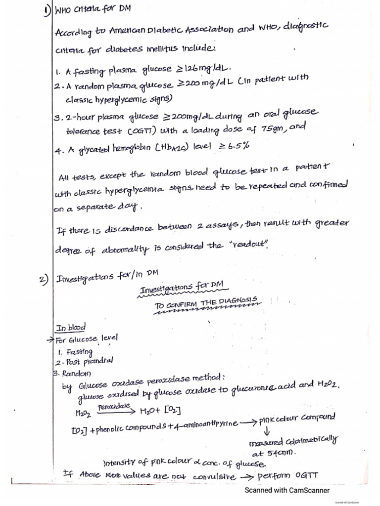 DM Criteria Investigation Complications Diet Chart | PDF