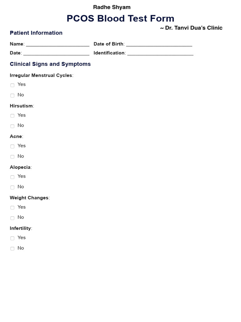 Pcos Blood Test Form | PDF