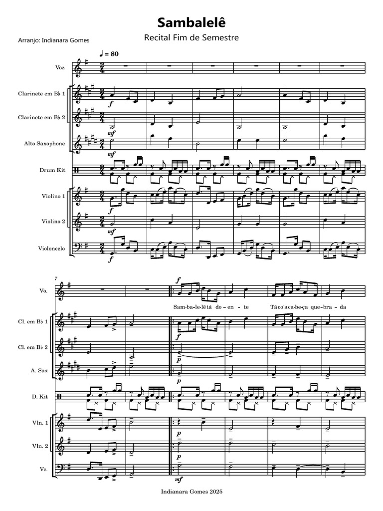 Sambalelê: Arranjo de Indianara Gomes | PDF | Instrumentos de sopro de ...