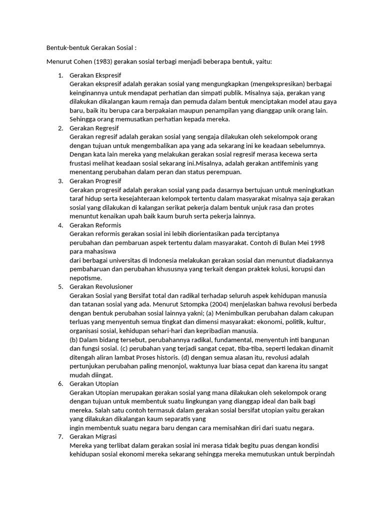 Tipe dan Contoh Gerakan Sosial | PDF