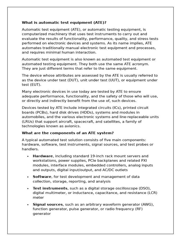 What Is Automatic Test Equipment | PDF | Telecommunications Engineering ...