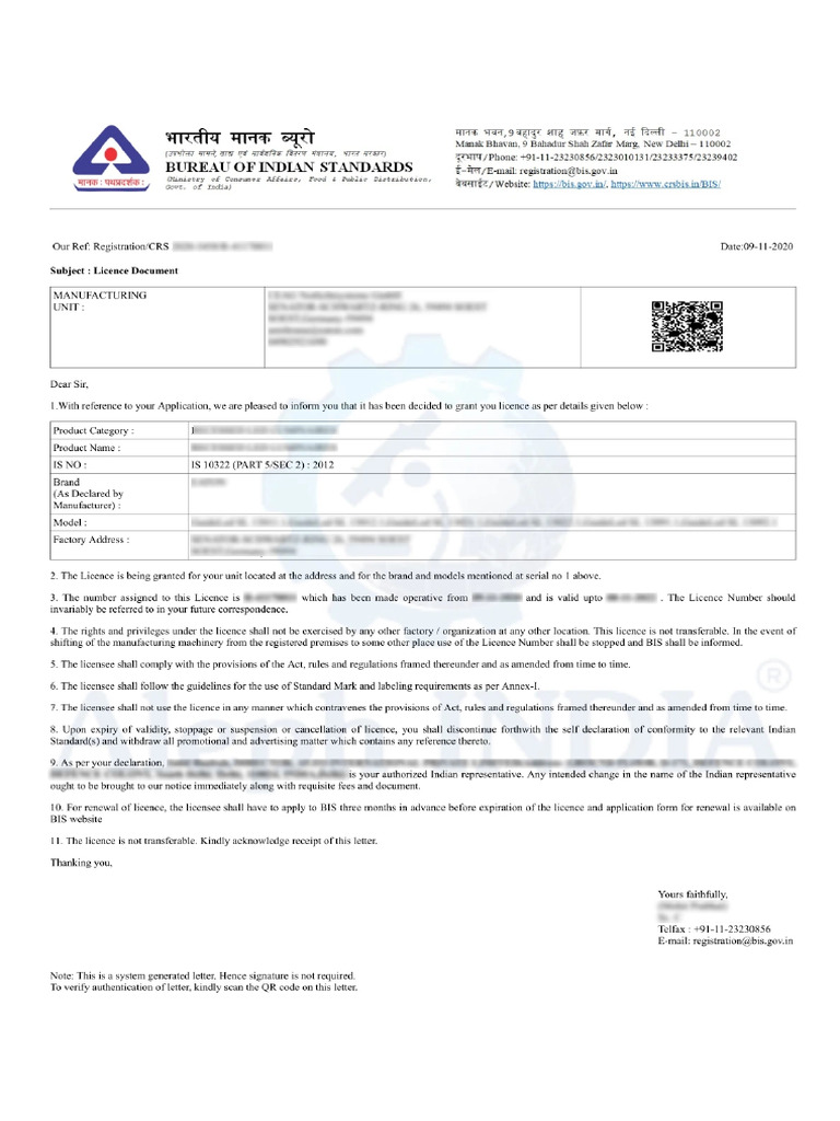 Bis Crs Licence Sample | PDF