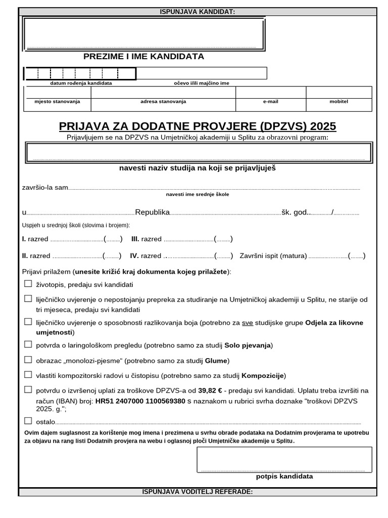 Prijava Za DPZVS 2025 - 1 | PDF