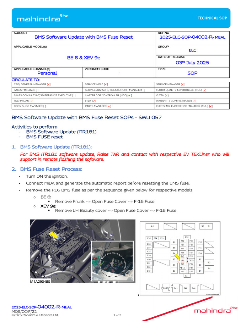 TSB 2025 Elc Sop 04002-r Meal Be6 Xev 9e Swu 057 Bms Software Update With Bms Fuse Reset ...