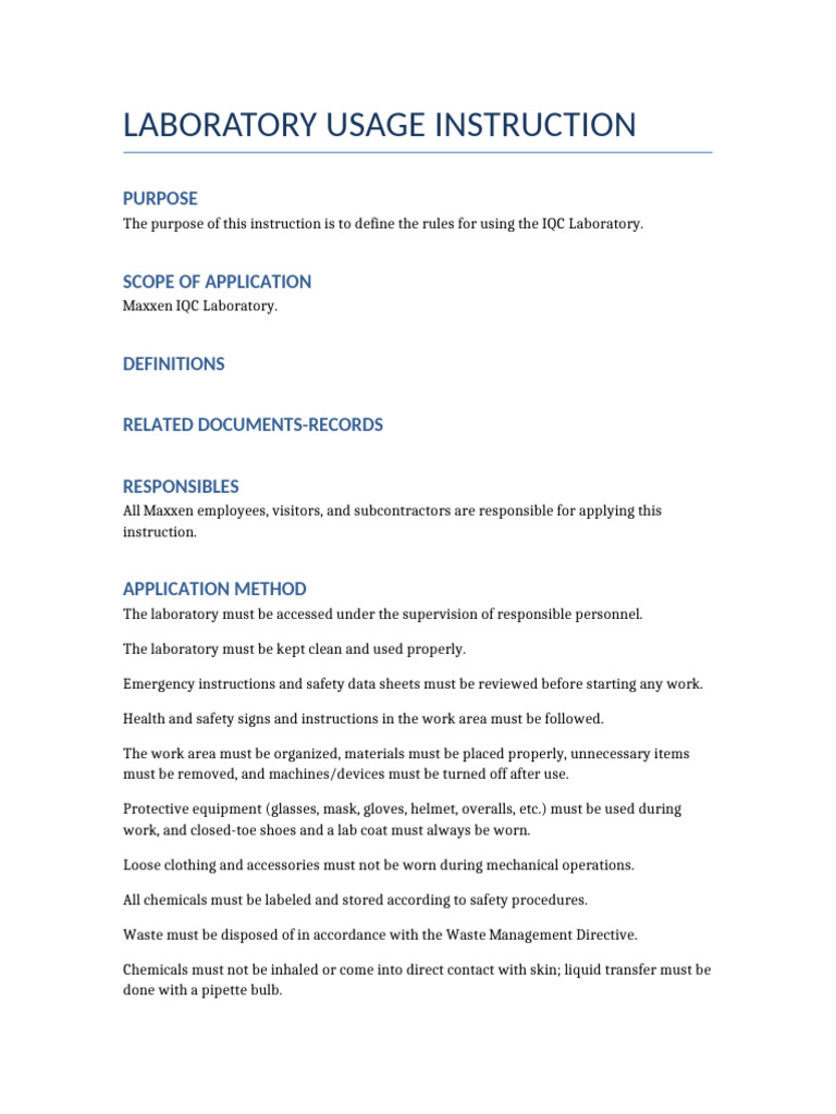 Laboratory Usage Instruction Translated | PDF