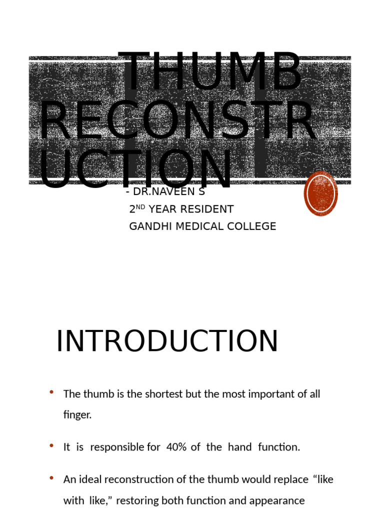 Thumb Reconstruction | PDF | Thumb | Hand