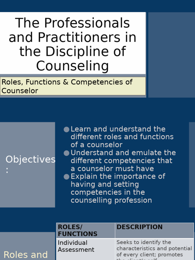 IV Counselor - Roles, Functions & Competencies | PDF | Counseling Psychology | Applied Psychology