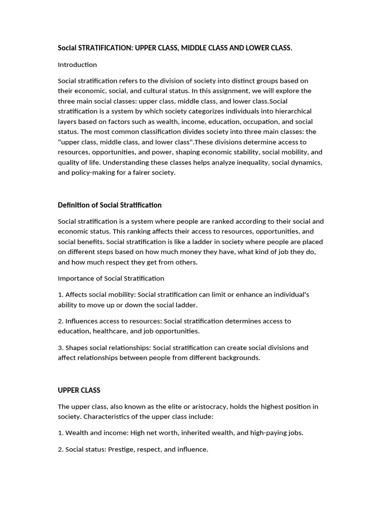 Understanding Social Classes: Upper, Middle, Lower | PDF | Social ...