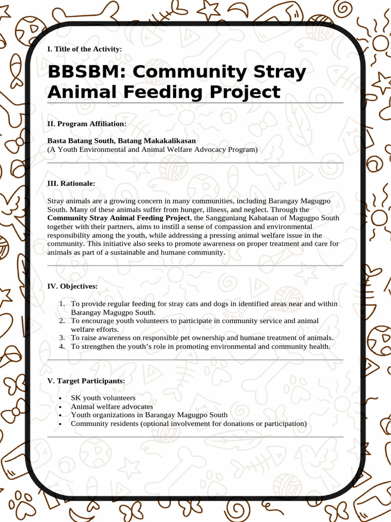 Project Proposal On Community Stray Animal Feeding 2025 | PDF