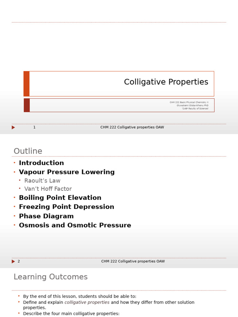 CHM 222 - Colligative Properties | PDF | Osmosis | Phase (Matter)