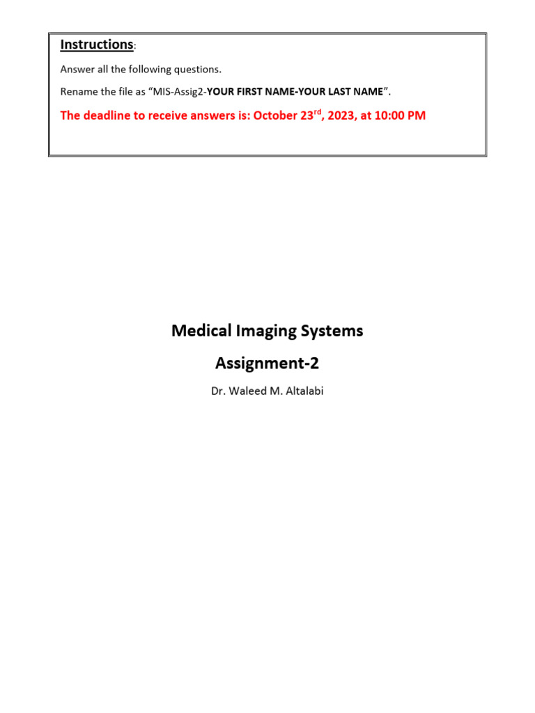 Medical Devices MIS-Assignment-2-2023 | PDF | Magnetism | Magnetic Resonance Imaging
