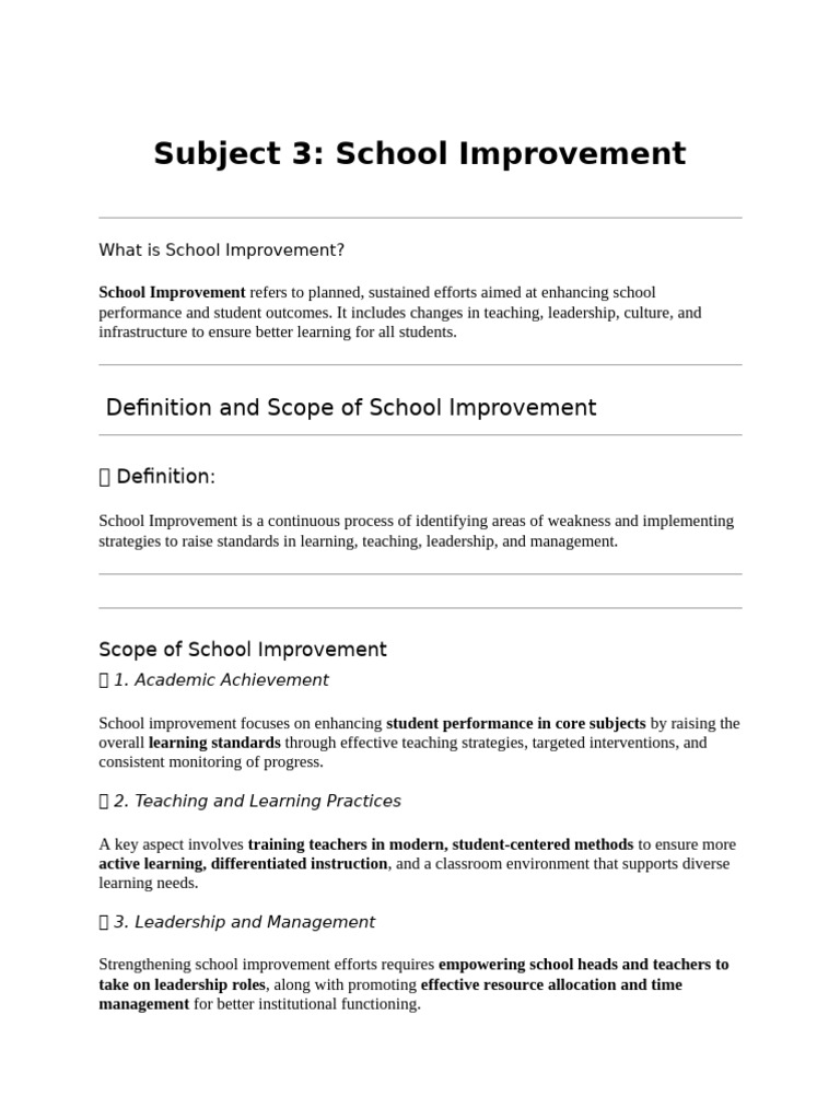 School Improvement Strategies Overview | PDF | Education Reform | Teachers