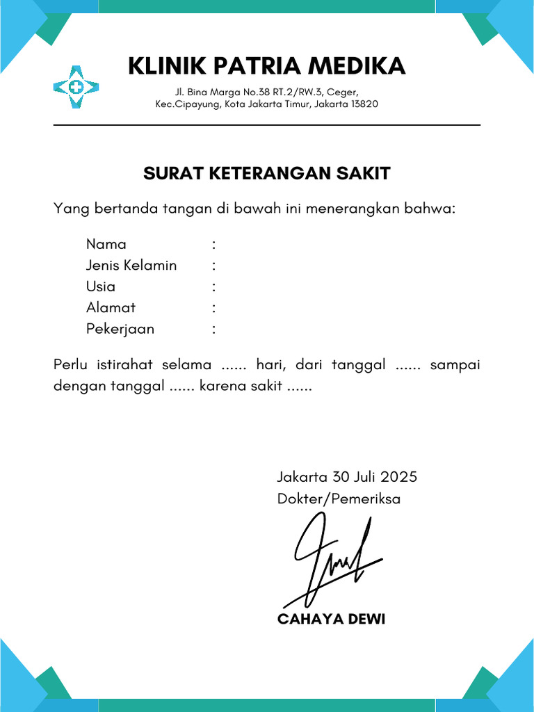 Surat Keterangan Sakit Klinik Patria | PDF