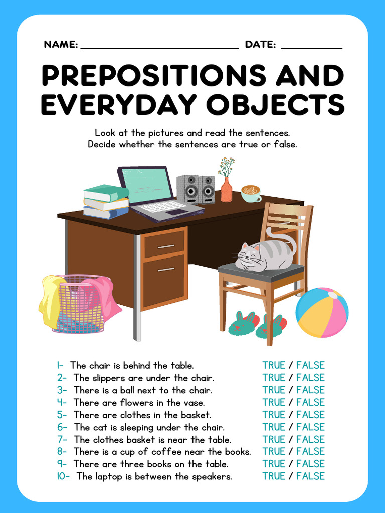Prepositions with Everyday Objects | PDF