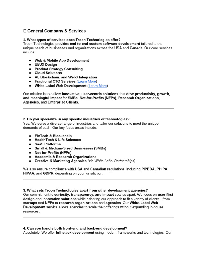 Troon Technologies - Top 20 FAQ's | PDF | Agile Software Development | Information Technology ...