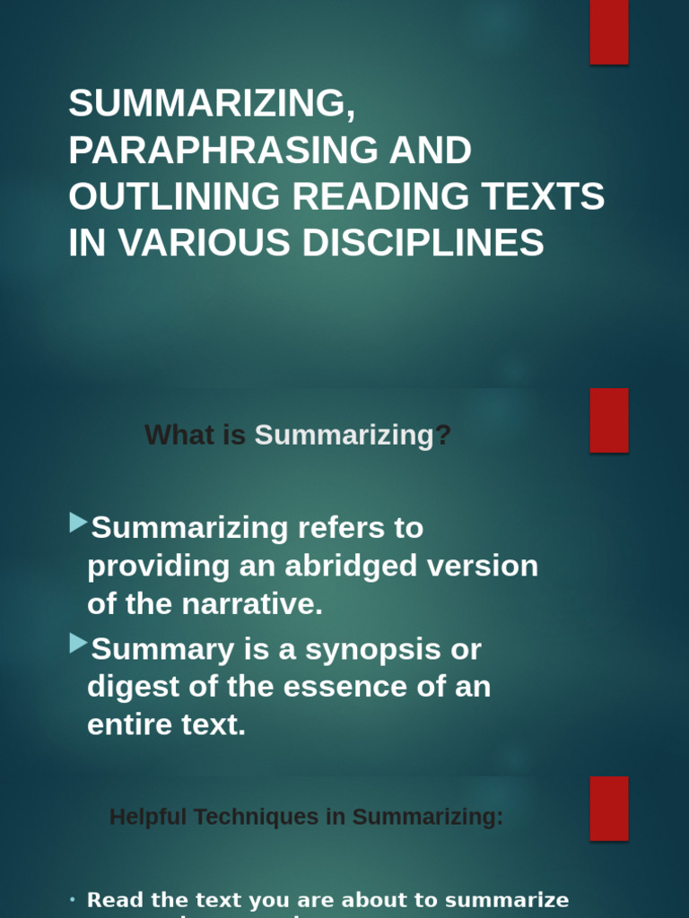 Summarizing, Paraphrasing, Outlining Guide | PDF | Linguistics