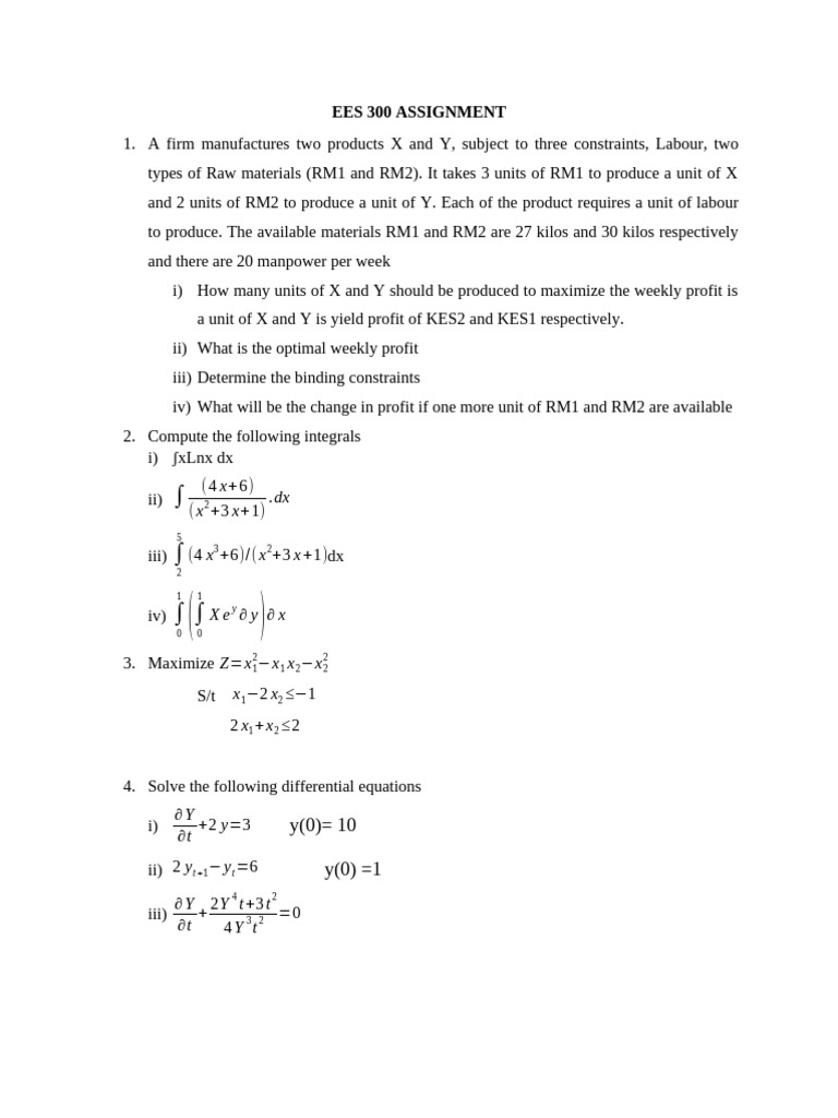 Mathematics For Economics Questions | PDF