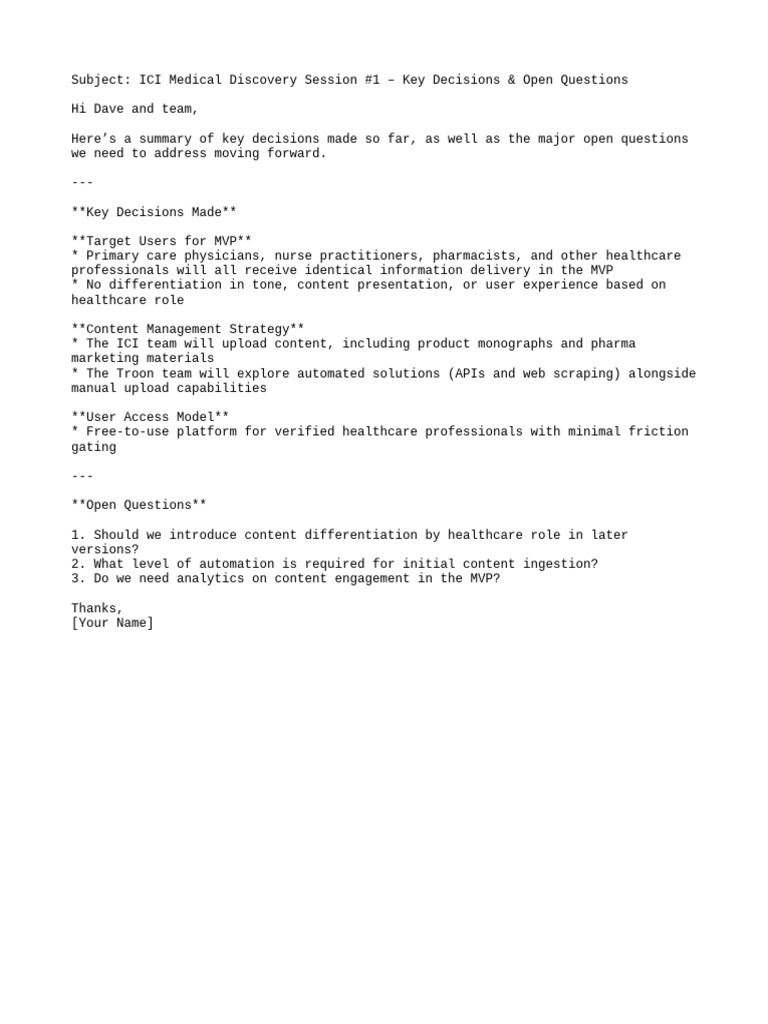 ICI Medical Discovery Session PlainText | PDF