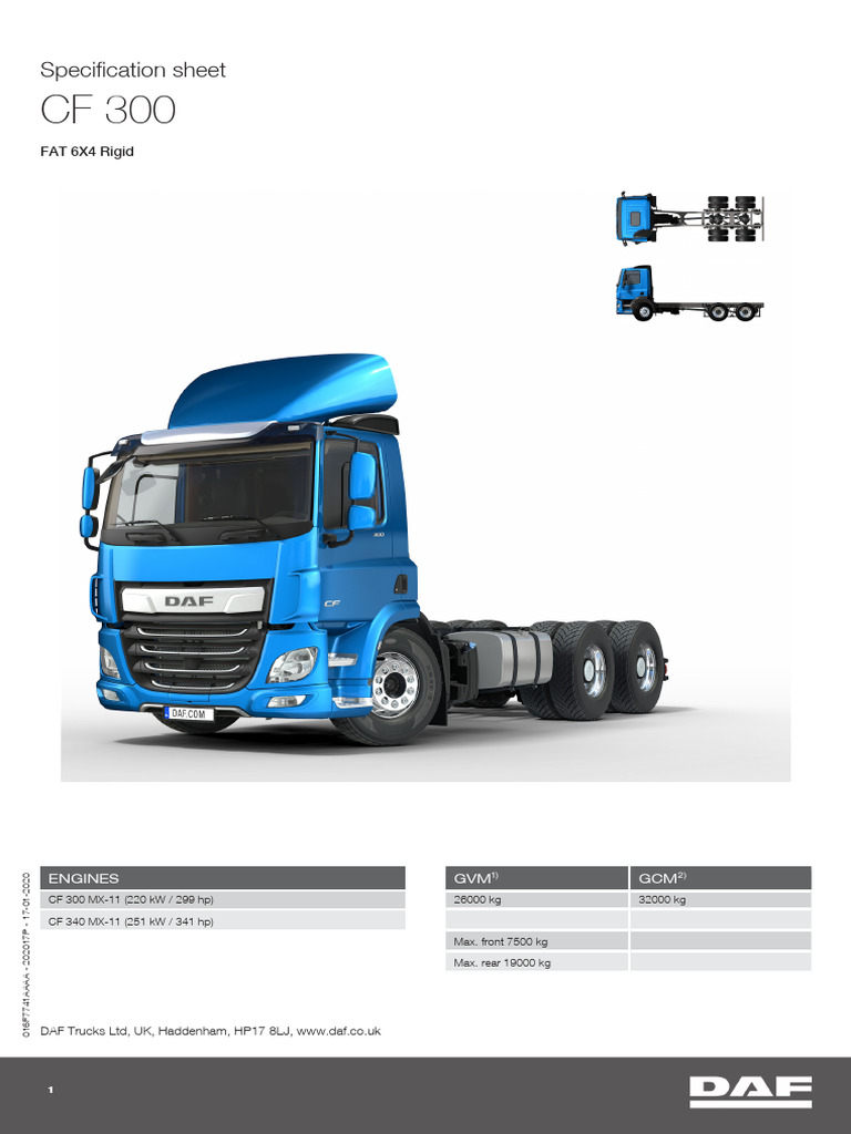 DAF CF 300 Specifications Sheet | PDF | Truck | Axle