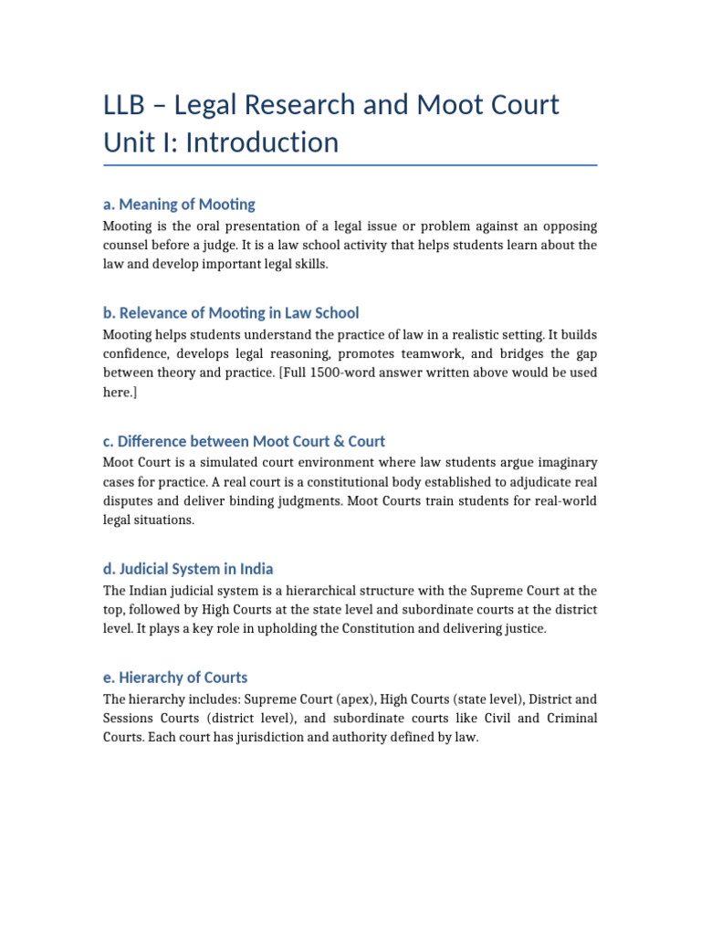 Legal Research & Moot Court Overview | PDF