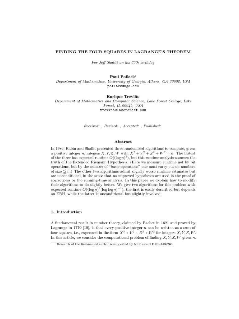 Optimizing Four Squares Algorithms | PDF | Prime Number | Ring ...