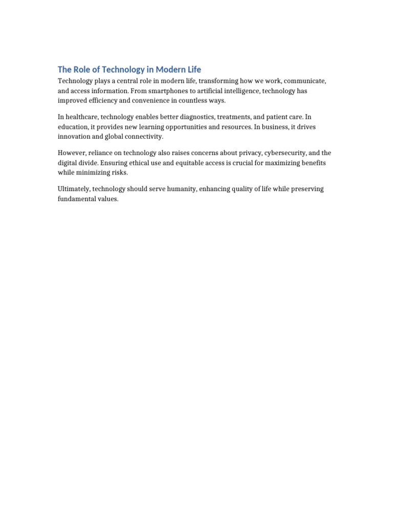 The Role Of Technology In Modern Life Pdf