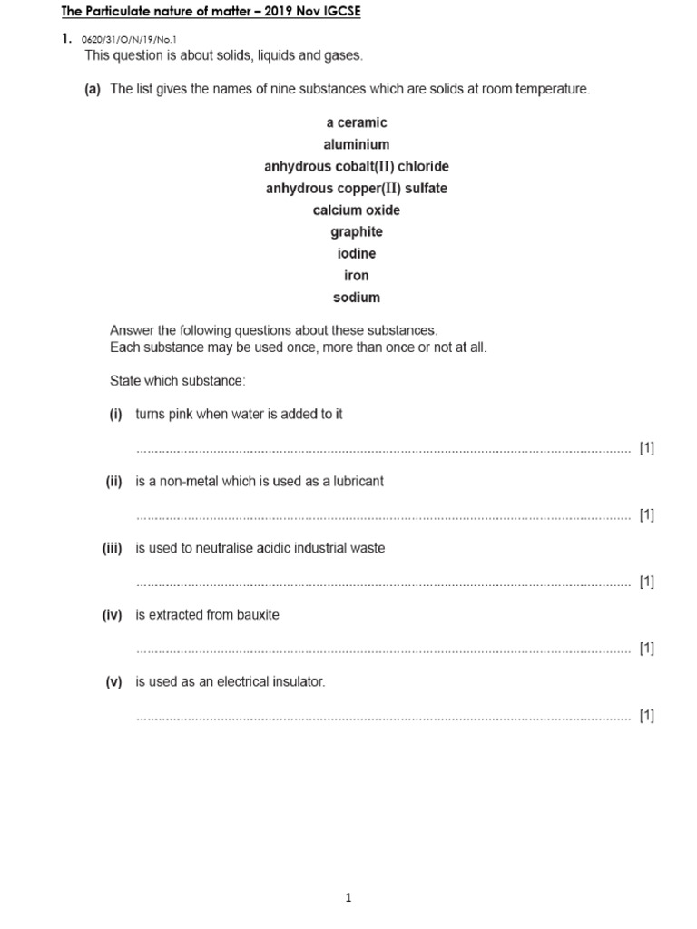 2019N The Particulate Nature of Matter IGCSE Stru | PDF