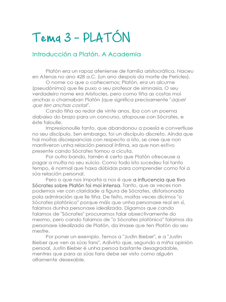 Tema 3. Platón | PDF