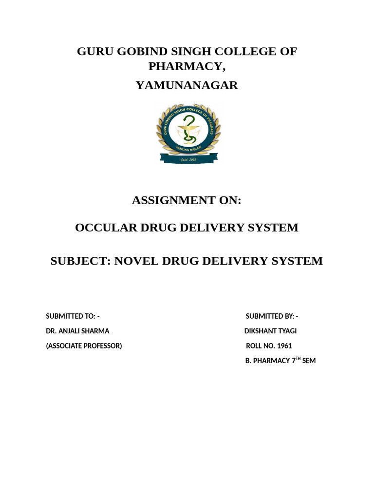 Occular Drug Delivery System Dikshant | PDF | Glaucoma | Medical Treatments