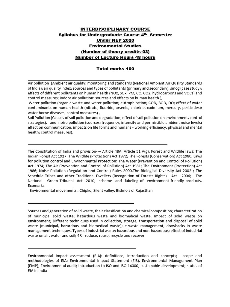 INTERDISCIPLINARY COURSE 4th Sem | PDF | Pollution | Air Pollution