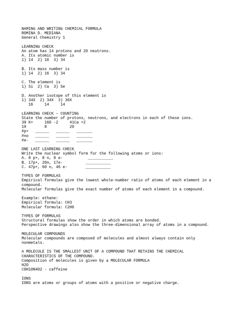 Chemical Nomenclature and Formulas | PDF