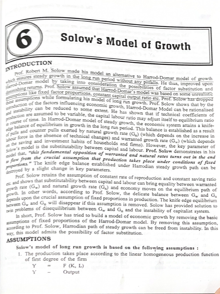 Solow's Model of Growth | PDF