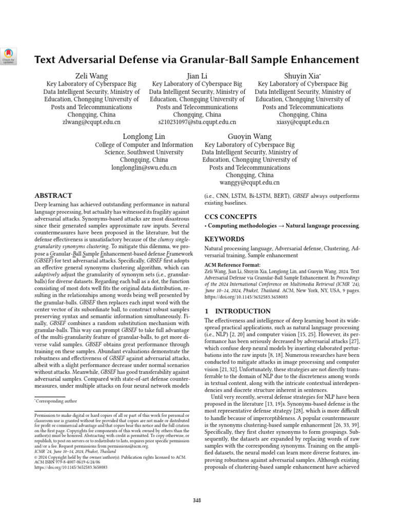 Text Adversarial Defense Via Granular-Ball Sample Enhancement | PDF | Cluster Analysis | Deep ...