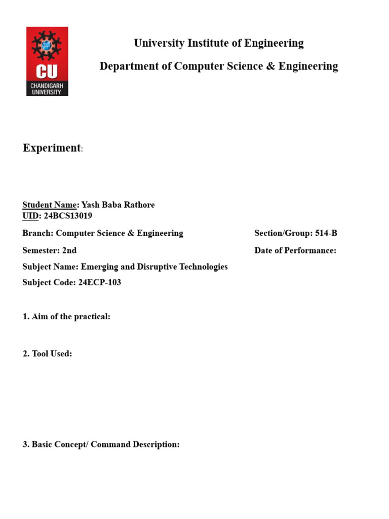 University Institute of Engineering Department of Computer Science & Engineering | PDF