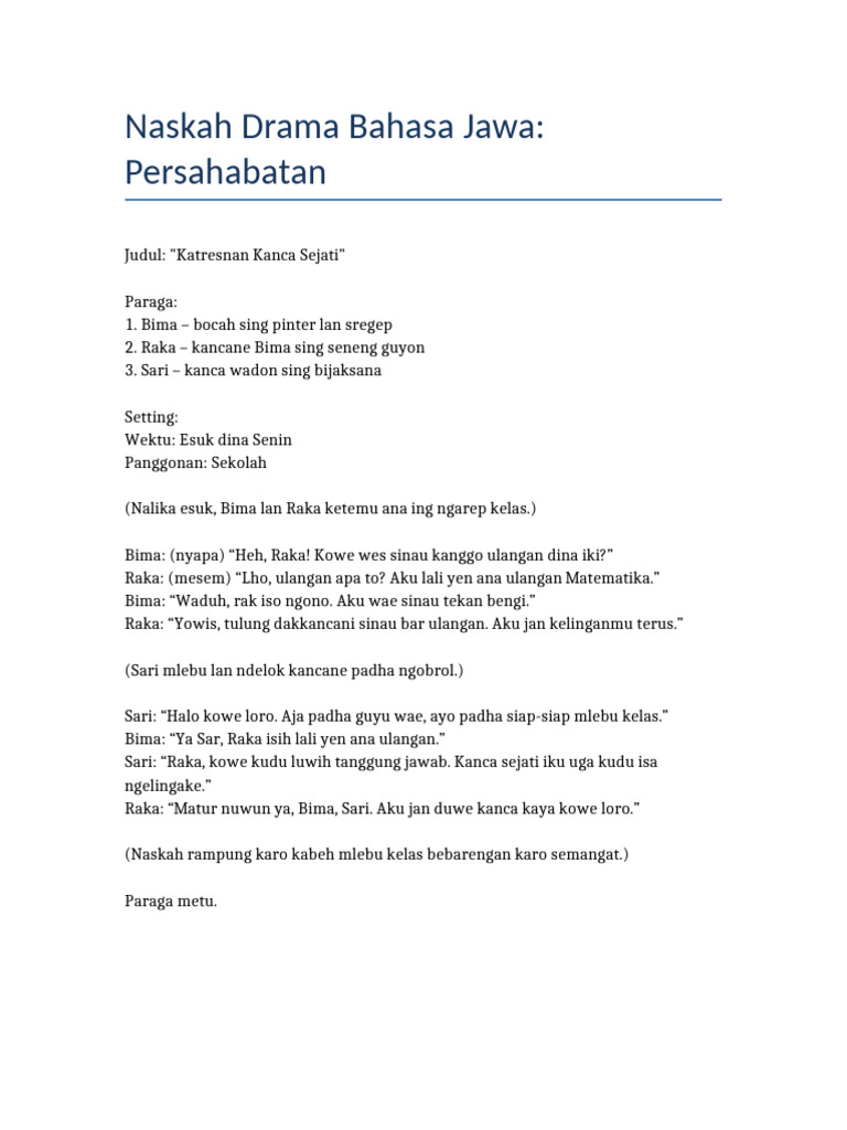Naskah Drama Bahasa Jawa Persahabatan | PDF