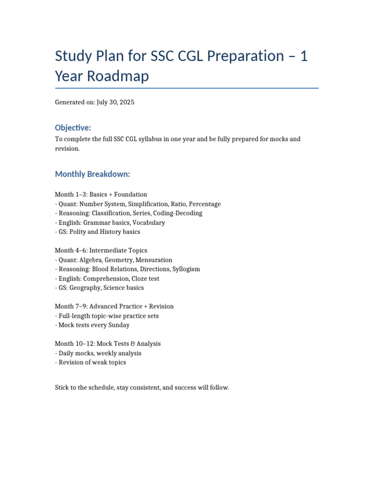 SSC CGL Study Plan | PDF