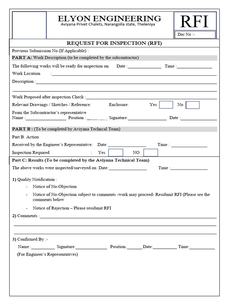 Elyon Engineering: Request For Inspection (Rfi) | PDF