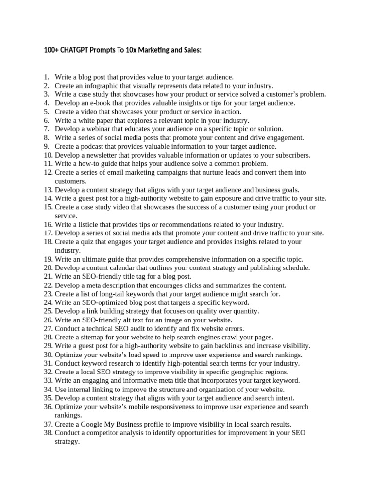 100+ AI Marketing Prompts PDF Guide | PDF | Search Engine Optimization ...