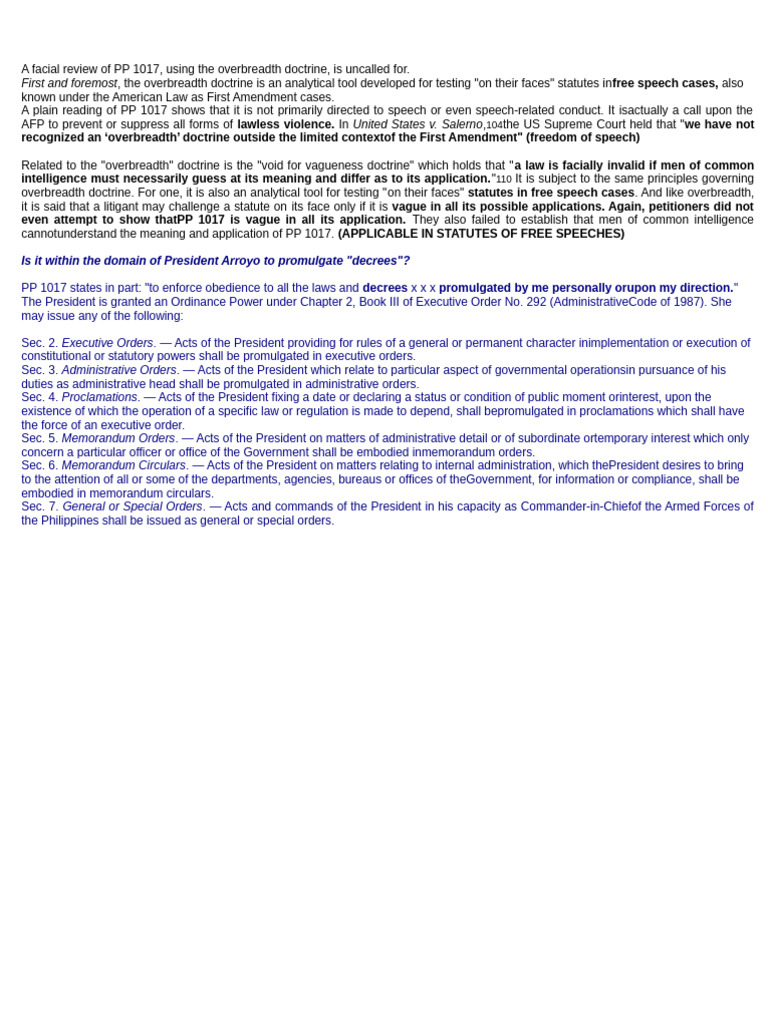 A Facial Review of PP 1017 | PDF | Overbreadth Doctrine | Public Law